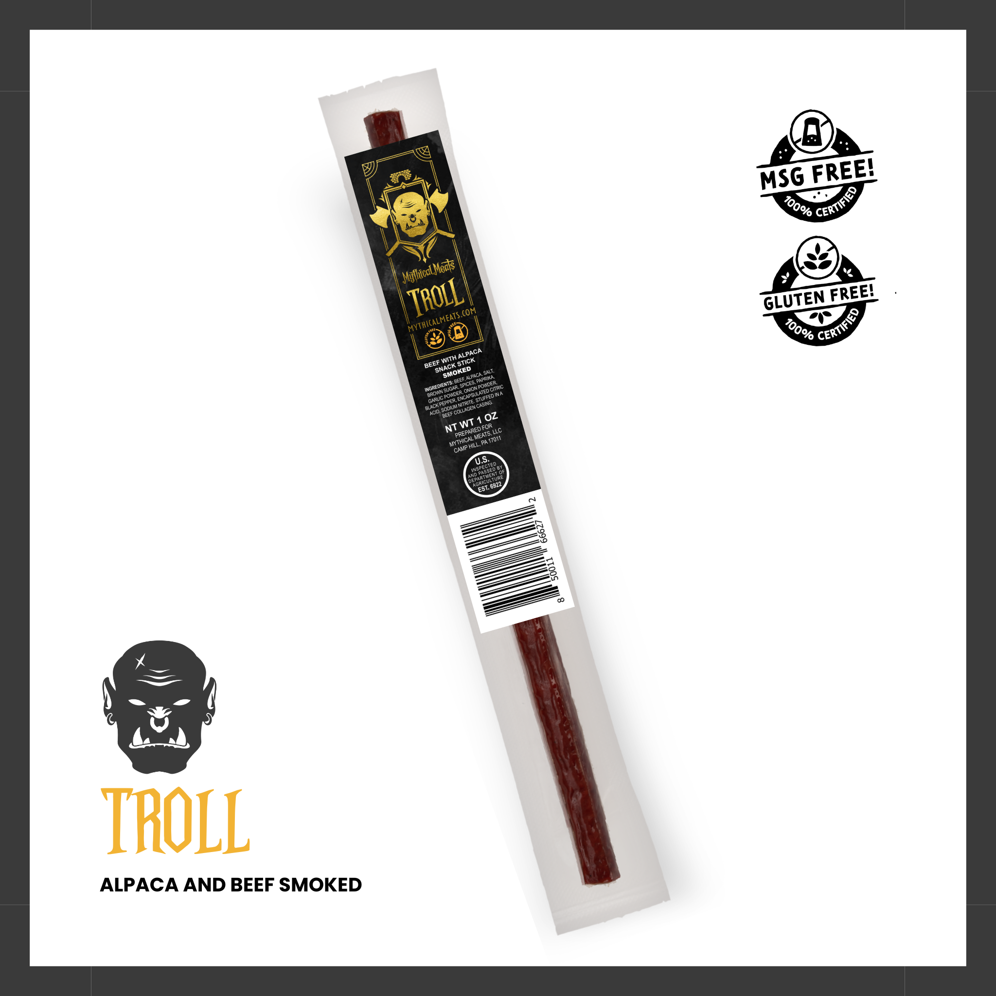 Troll — Smoked Beef with Alpaca Stick (12) – Mythical Meats B2B